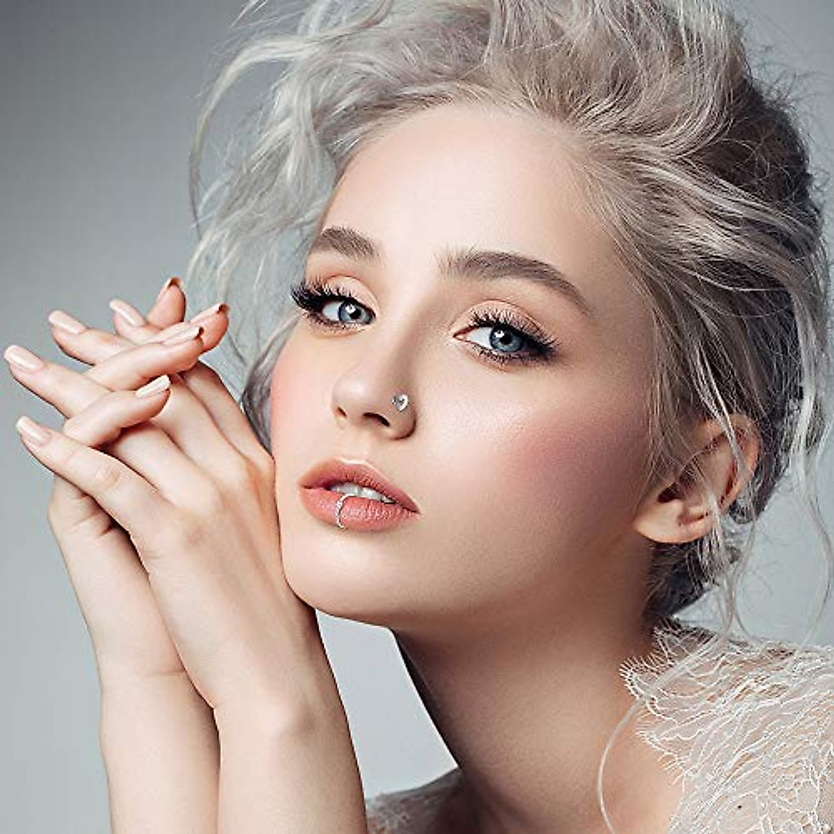 ONESING 40 PCS 20G Nose Piercings Jewelry Nose Rings Hoops Studs Screw 316L L Shaped Stainless Steel for Women Men