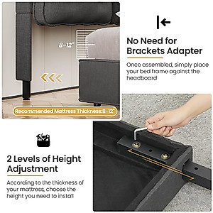 DICTAC Headboard for Queen Size with Storage Space Modern Linen Fabric Upholstered Headboard Queen Size,Adjustable Height,Biscuit Shape,No Bracket Adapter Required,Easy Assembly, Dark Grey