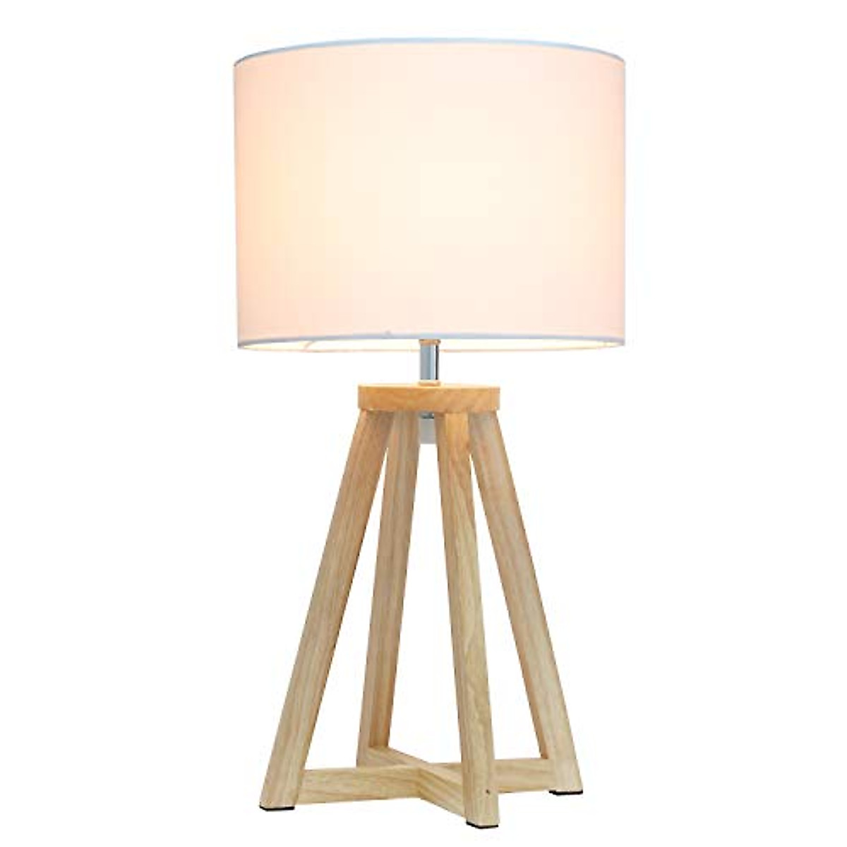 Simple Designs LT1069-NWH Interlocked Triangular Wood Fabric Shade Table Lamp, Natural/White 9.88 x 9.88 x 19.13