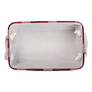 DII Buffalo Check Storage Collection Collapsible Bin with Handles, Medium Rectangle, 16x10x12, Tri Color Cardinal Red