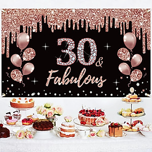 30th Birthday Decorations 30 & Fabulous Birthday Banner for Women, Rose Gold 30 Birthday Theme Sign Party Supplies, Thirty Year Old Bday Background Photo Booth for Indoor Outdoor