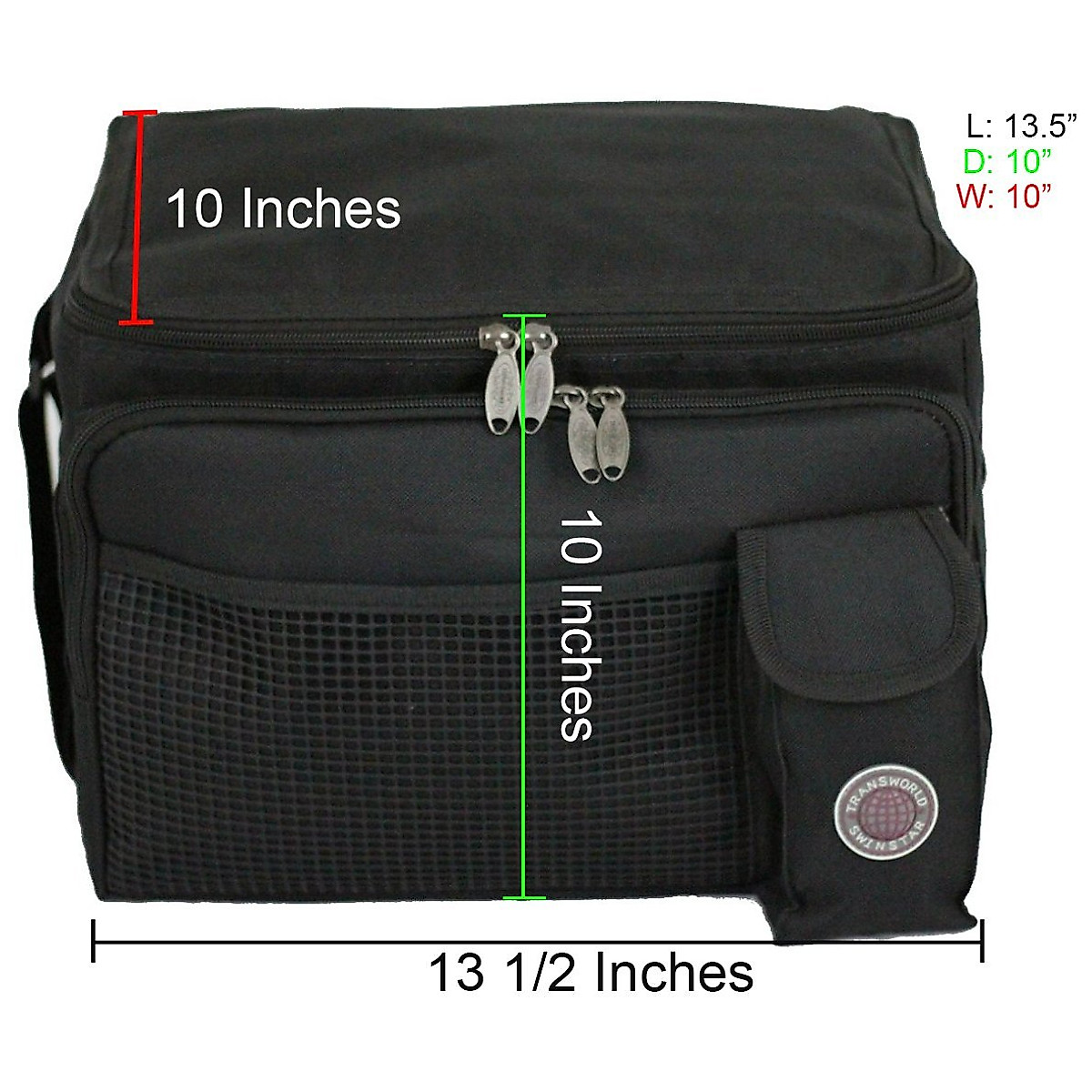 Transworld Durable Deluxe Insulated Lunch Cooler Bag (Many Colors and Size Available) (13 1/2"x10"x10", Black)