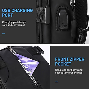 SEAFEW Anti Theft Sling Crossbody Backpack Shoulder Bag for Men, Lightweight One Strap Motorcycle Backpack Sling Bag Backpack for Hiking Walking Biking Travel Cycling with USB Charger Port