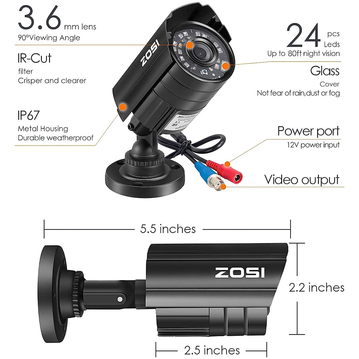 ZOSI 1080P 4 Pack HD-TVI Security Bullet Cameras Outdoor Indoor Weatherproof with 24pcs IR LEDs 65ft Night Vision for 2.0MP Surveillance TVI CCTV System (Renewed)