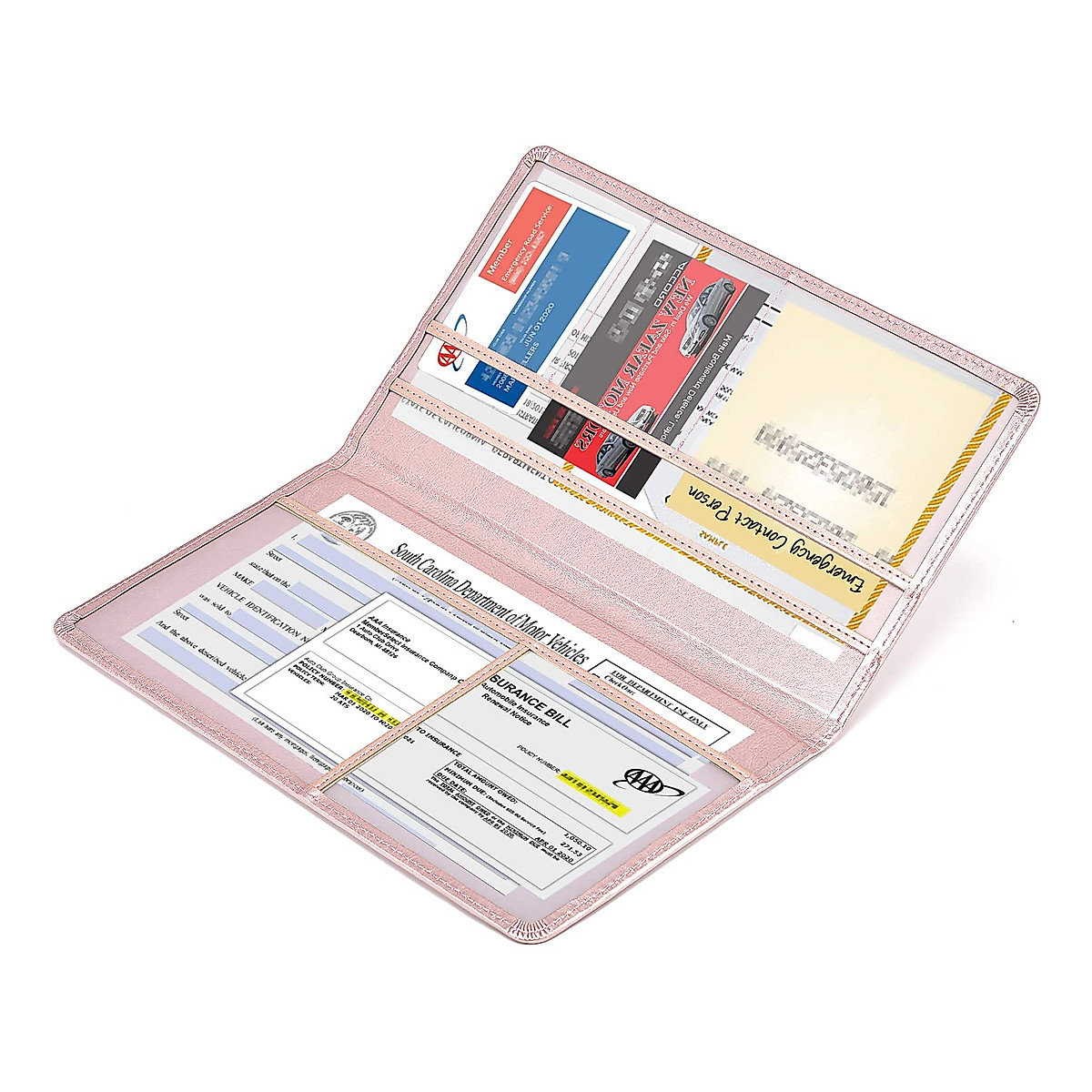 HerriaT Car Registration and Insurance Card Holder - Leather Vehicle Glove Box Automobile Documents Paperwork Wallet Case Organizer for ID, Driver's License, Key Contact Information Cards - Men&Women