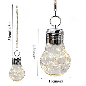 JHY DESIGN Set of 2 Hanging Lamp Outdoor Lights Battery Powered with Handle Waterproof LED Table Lamp Decorative for Porch Garden Patio Backyard Courtyard Pathway(with Hemp Rope)