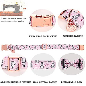 DOGWONG Easter Day Dog Collar with Bowtie, Sketch Bunny Dog Collar Soft Durable Adjustable Costume Pink Easter Puppy Collar for Small Medium Large Dog Gift