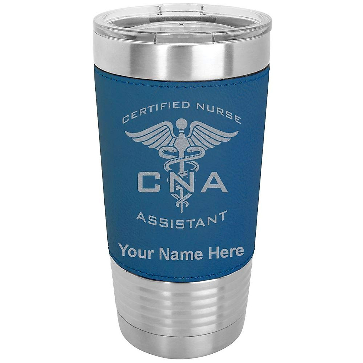 LaserGram 20oz Vacuum Insulated Tumbler Mug, CNA Certified Nurse Assistant, Personalized Engraving Included (Faux Leather, Blue)