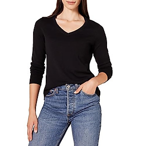 Amazon Essentials Women's Classic-Fit Lightweight Long-Sleeve V-Neck Sweater (Available in Plus Size), Black, X-Large