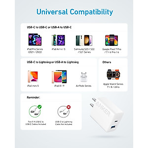 Anker iPhone 15 Charger, Anker USB C Charger Block, 2-Pack 20W Fast Wall Charger for 15/15 Pro/Pro Max/iPad Pro and More, with 2 Pack 5 ft USB-C Cable