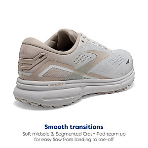 Brooks Women's Ghost 15 Neutral Running Shoe - White/Crystal Grey/Glass - 9 Medium