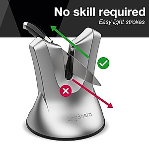 AnySharp XBlade Professional Knife Sharpener with PowerGrip - Hands-Free and Secure - Satin Silver