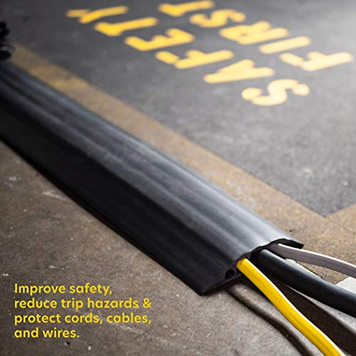 Line Boss 3-Channel Wire Hider, Cord Protector and Cable Organizer for Industrial Cable Management, 4.5 in. X 5 ft., Black, 6500-5C