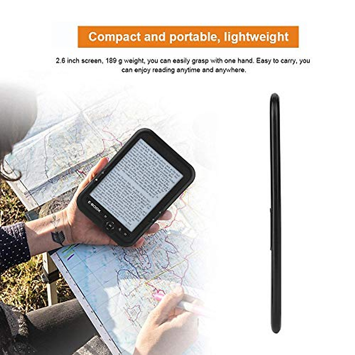 6'' Portable E-Paper with 800x600 Resolution+Audio Player, E-Reader E-Book Reader with Electronic Ink Screen Available in 29 Languages with A Pair of Headphone and Leather Case, 16/8/4GB(Black 8G)