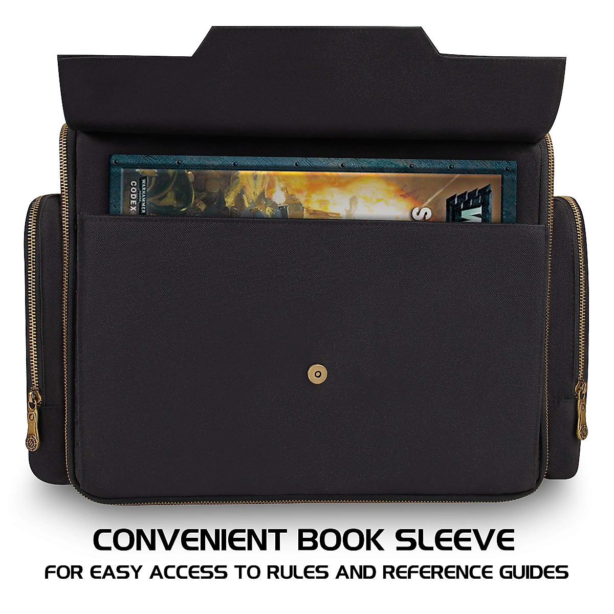 ENHANCE Portable Miniature Figure Storage & Carrying Case - 4 Foam Layers fits 108 Infantry Minis & Pick & Pluck for Large Figures - Book Sleeve & 2 Accessory Pockets for Measuring Tape, Dice & More