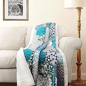 Lush Decor, Turquoise Briley Reversible Throw-Colorful Hexagon Patchwork Pattern Blanket-60 x 50", 60"X50"