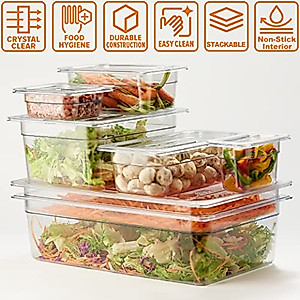 CURTA 6 Pack NSF Food Pans, 1/6 Size 6 Inch Deep, Commercial Polycarbonate Plastic Clear Freezer-Safe