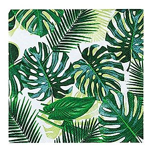 Talking Tables Pack of 50 Tropical Napkins Paper Palm Leaf Serviettes for Kid's Jungle Party, Hawaiian Theme, Luau, Summer, Dinosaur, Decoupage Green