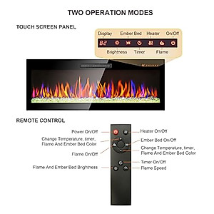 50 Inch Smart Linear Electric Fireplace - Recessed in-Wall and Wall-Mount Heating Device, Multiple Flame Colors, Space-Saving Heater with Remote Control(50'')