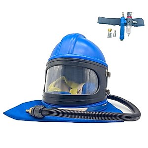 Sandblaster Helmet Safe Air Feed Sandblast Helmet with Shoulder Protective Sand Blast Hood Protector for Sandblasting Equipped with A Sandblaster Thermostat