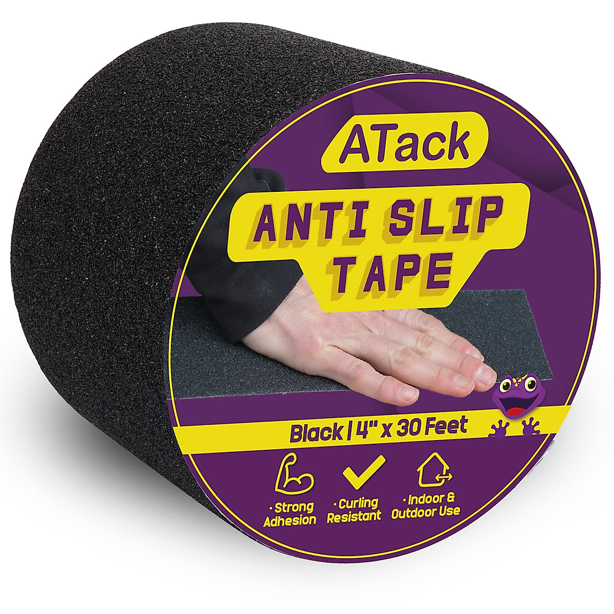 ATack Anti Slip Tape, Black, 4" x 30 Feet, Safety Track Tape Pet-Safe, Hypo-Allergenic, Weather Proof and Non Skid Indoor and Outdoor Safety Traction Tape