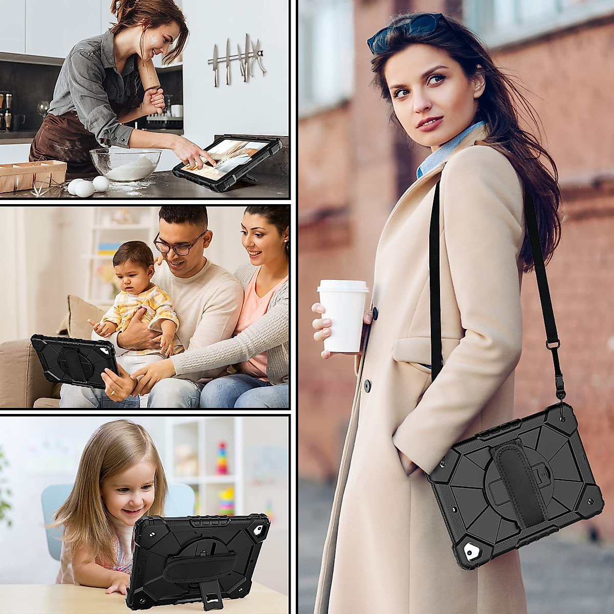 Nitupai Case for iPad 6th Generation Cases iPad 5th Generation Case iPad Pro 9.7 Case,Hybrid Shockproof Rugged Case Cover with 360°Rotatable Hand/Shoulder Strap & Stand for iPad Air 2 Case Black Blue
