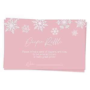 Winter Wonderland Diaper Raffle Tickets Girl Baby Cold Outside Snowflake Shower Insert Cards (50 Count)