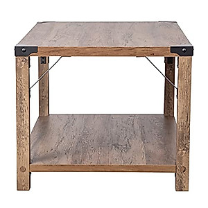Flash Furniture Wyatt Modern Farmhouse Wooden 2 Tier Coffee Table with Metal Corner Accents and Cross Bracing, Set of 1, Rustic Oak