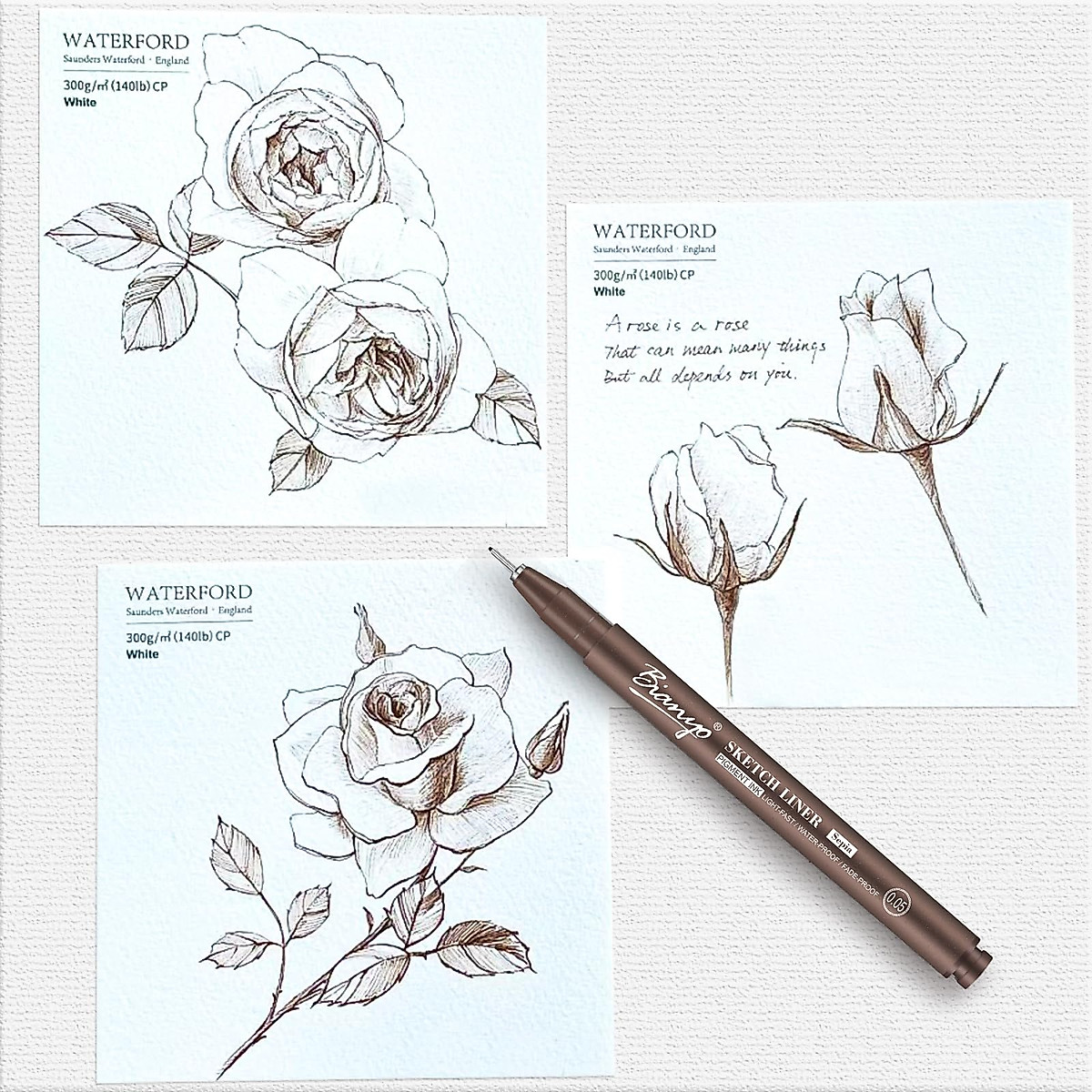 Bianyo Sepia Pigment Ink Micro-Pen Fineliners, 9 Assorted Sizes with a Zipper Pouch, Water-Resistant Archival Ink Pens for Drawing, Sketching, Bullet journaling, Note-taking, Accounting, Handwriting