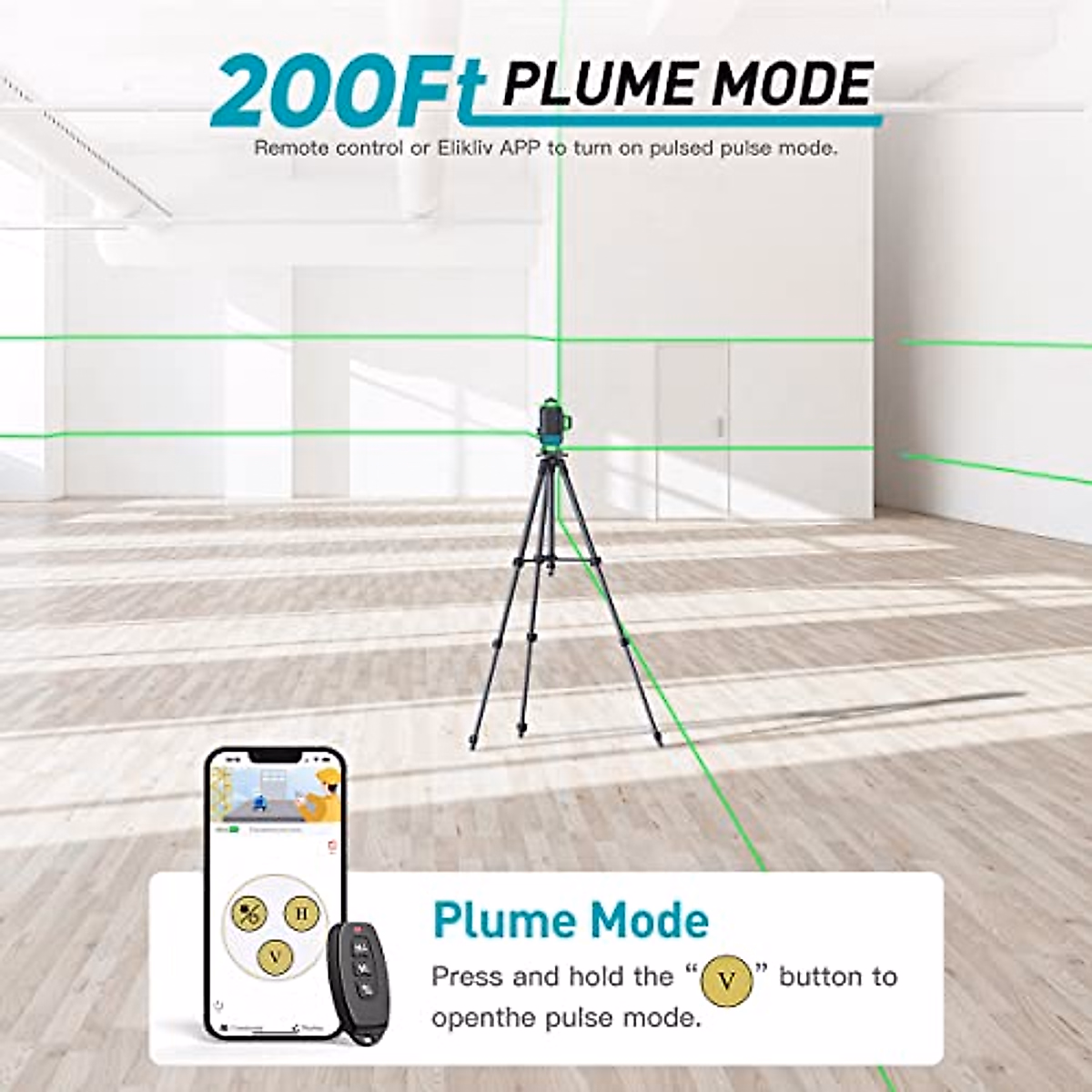 Laser Level 360 Self Leveling, Elikliv Bluetooth Lazer Level, 200Ft Outdoor Robust Indoors, 4D Green Cross Line Nivel Laser, 4x360 Self Leveling Laser Level for DIY or Professional Job Site