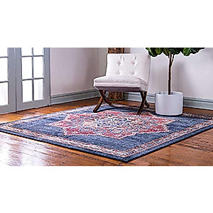 Unique Loom Utopia Collection Traditional Classic Vintage Inspired Area Rug with Warm Hues, 7' Square, Dark Blue/Beige