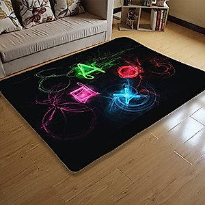 LUCKY&DONG Game Video Gaming Pattern Black Area Rugs, Bedroom Livingroom Sitting-Room Rug, Floor Pad Rugs Standing Mat, Children Play Rug Carpet Spa Bathroom Mats, Throw, 39x60inches( 100x150cm)