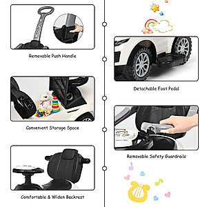 GLACER Push Cars for Toddlers 1-3, 3-in-1 Kids Sliding Car with Detachable Guardrail, Horn, Music, Lights, Storage Box and Anti-Roll Design, Ride on Push Car for Boys Girls(White)
