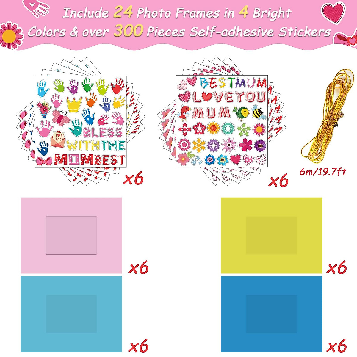 30 Packs Mother's Day Picture Frame Craft Kits for Kids Mother's Daytime DIY Craft Flower Bee Butterfly Easter Art Favor Home Classroom Game Activities Bulletin Board Decoration