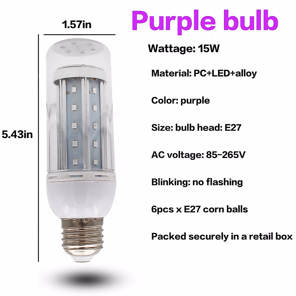 Otai LED Black Bulb 15W Equivalent 100 E26 Bright UV Bulb Glows in The Dark, UVA Grade 385-400nm, Applicable to Black Light Party, Body Paint, neon Light, Fluorescent Poster Black Light Bulb 2 Packs