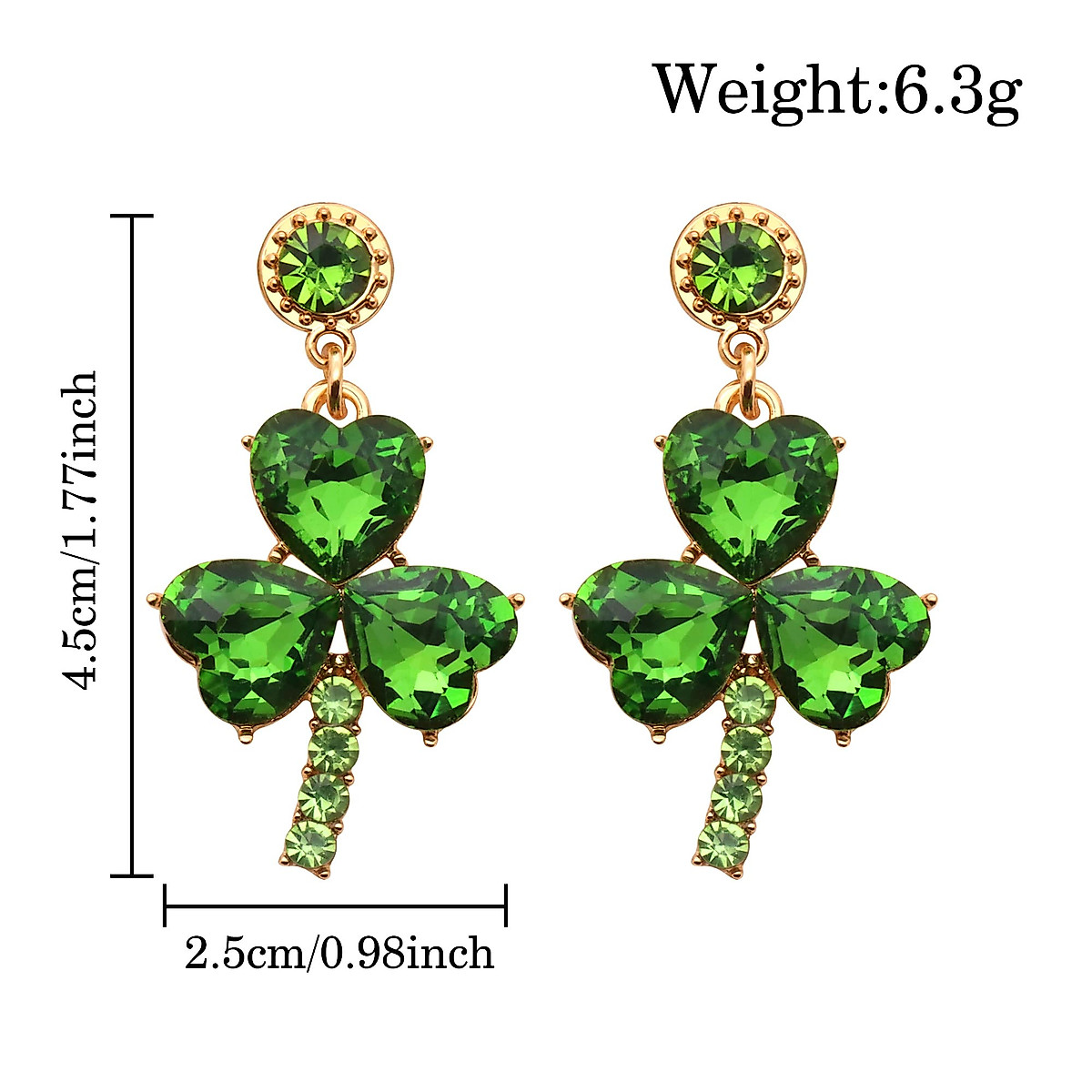 St. Patrick's Day Silver Elegant Drop Earrings Clover Charm Crystal Green Earrings For Women Lady Fashion Jewelry