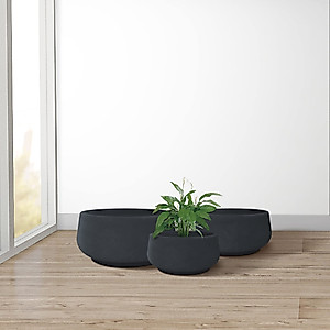 Kante 21.6",16.9",and 12.5" Dia Round Charcoal Elegant Planters (Set of 3), Outdoor Indoor Garden Plant Pot with Drainage Hole and Rubber Plug for Home & Patio