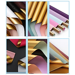 XICHEN 20 Sheets Florist Bouquet Supplies,DIY Crafts,Gift Packaging or Gift Box Packaging, Pearl film and Flow golden two-color Double sided flowers wrapping paper 22.8 * 22.8Inch (Black & Gold)