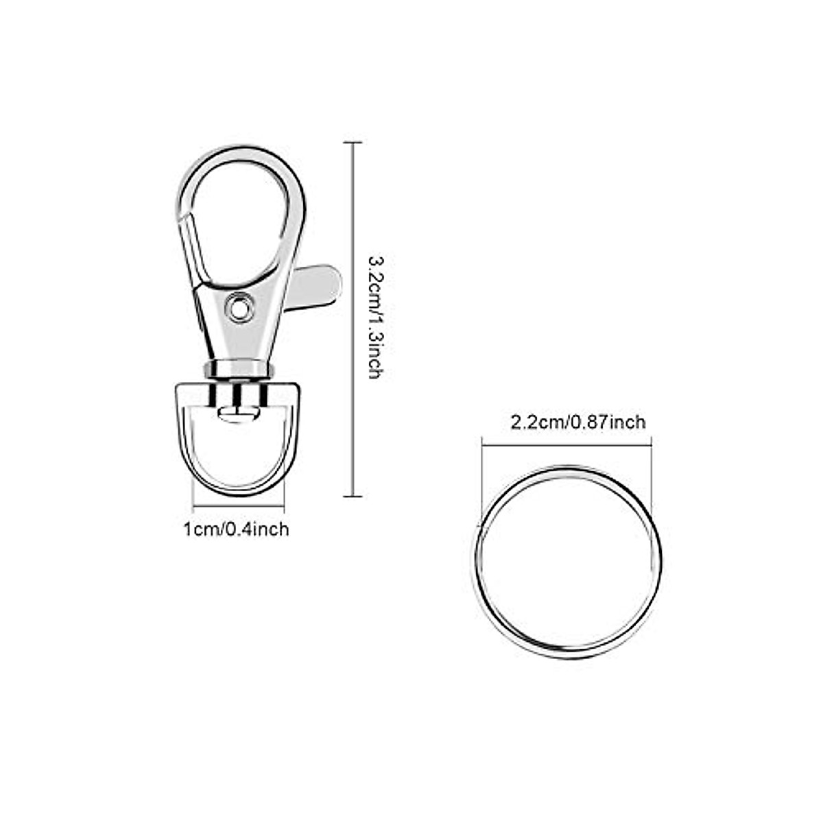 SANNIX 60pcs Key Chain Clip Hooks Swivel Clasps Lanyard Snap Hooks with Split Key Rings