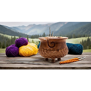 Handmade Wooden Yarn Holder – Large (7x4) Pot Shape Yarn Storage Bowl for Crocheting – Crochet Yarn Bowl Large - Crafting Gift for Knitters & Crocheters