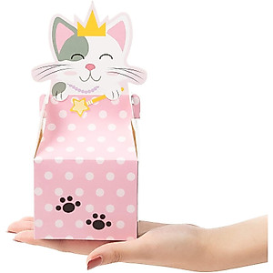 Juvale Cat Party Favor Boxes - 24-Pack Paper Treat Boxes with Die-Cut Princess Kitty, Cute Cat Themed Gable Boxes, Goodie Gift Loot Boxes, Girls Birthday Party Supplies, 3.5 x 3.5 x 8 Inches