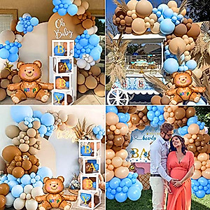 Winrayk 179Pcs Teddy Bear Baby Shower Decorations Boy Baby Boxes with Letters Brown Blue Balloon Arch Kit We Can Bearly Wait Backdrop Tablecloth Bear Balloon Birthday Party Boy Baby Shower Decorations