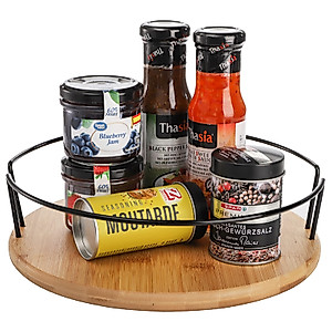 Lawei 10 Inch Lazy Susan Turntable, Bamboo Spinning Spice Rack Holder Kitchen Cabinet Counter Rotating Condiments Organizer for Spice Condiment Baking