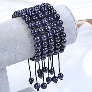 MASSIVE BEADS Gemstone Beaded Bracelets Natural Birthstone Healing Power Crystal Beads Macrame Adjustable (Blue Sand, 8mm)