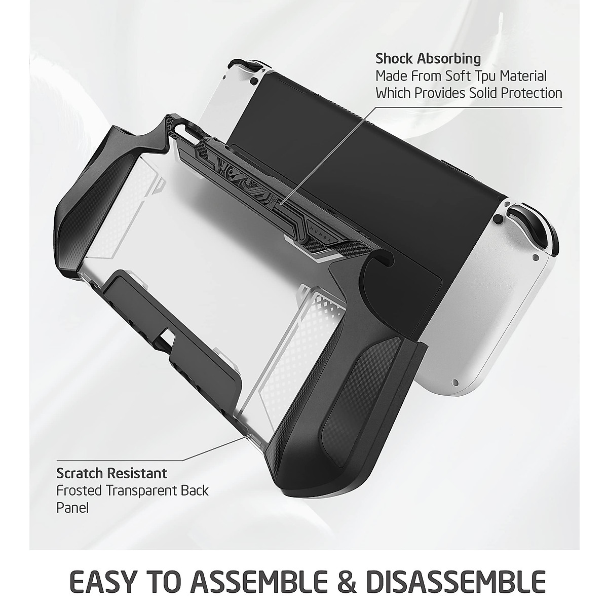 Mumba Dockable Case for Nintendo Switch OLED 2021, Blade Series TPU Grip Protective Cover Accessories Compatible with 7 Inch and Joy-Con Controller (Black)