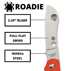Spyderco Roadie Non-Locking Lightweight Knife with 2.09" N690Co Stainless Steel Blade and Durable Orange FRN Handle - PlainEdge - C189POR