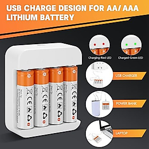 Fitinoch 10 Pack Rechargeable 1.5V AA Size Lithium Batteries for Blink Camera, Long-Lasting Double A Battery 2600mWh with 2H Fast Charger (4-Bay Independent Slot)