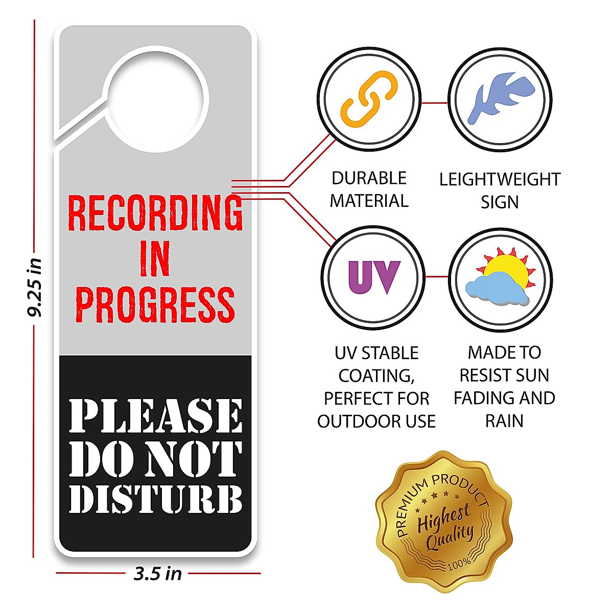 CLEVER SIGNS Recording in Progress - Please Do Not Disturb Sign, Door Knob Hanger 2 Pack, Double Sided, Ideal for Using in Any Room.