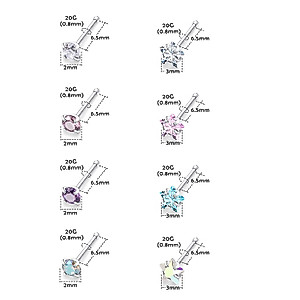 Lsnevsie Nose Rings Studs for Women 20G 316L Surgical Stainless Steel Straight Silver Opal Hypoallergenic Star Heart Nose Nostril Stud Ring Pin Bone Body Piercing Jewelry for Men Diamond CZ 2mm 3mm