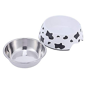 POPETPOP Cute Dog Bowls with Removable Stainless Steel Bowl-Durable and Non-Skid Stainless Steel Dog and Cats Bowls 2 in 1 Pet Bowls-Cow Medium